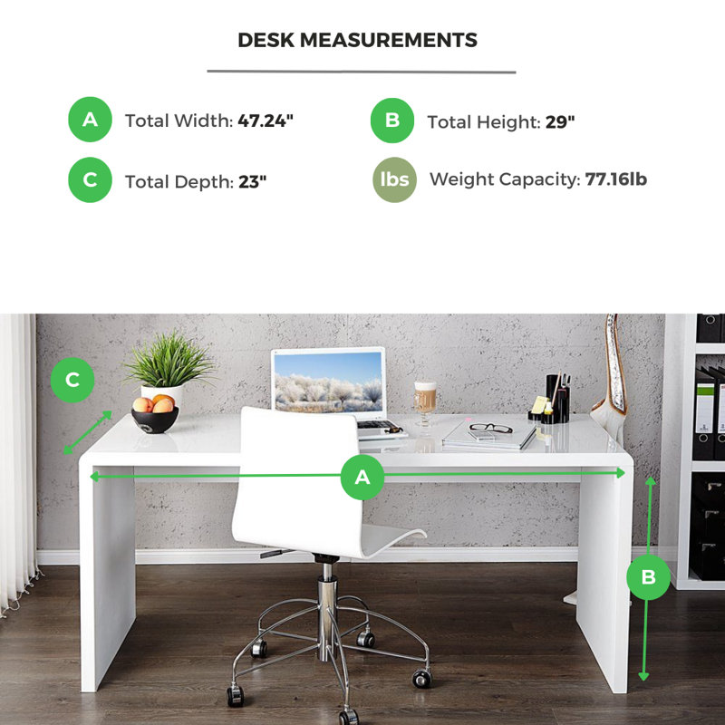 Bronislava High Gloss Home Office White Desk Sleek Design
